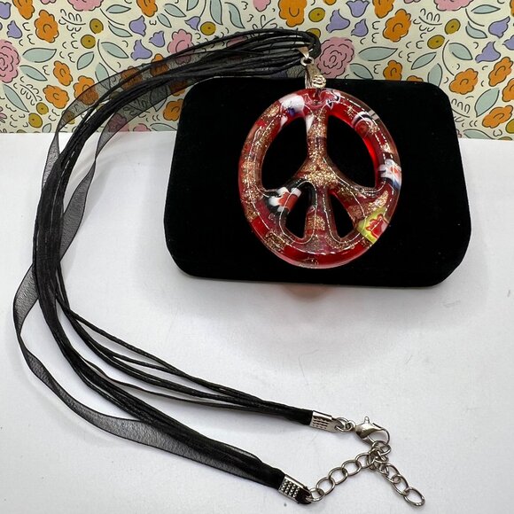 Millefiori Glass | Jewelry | Red Millefiori Glass Peace Sign Pendant ...